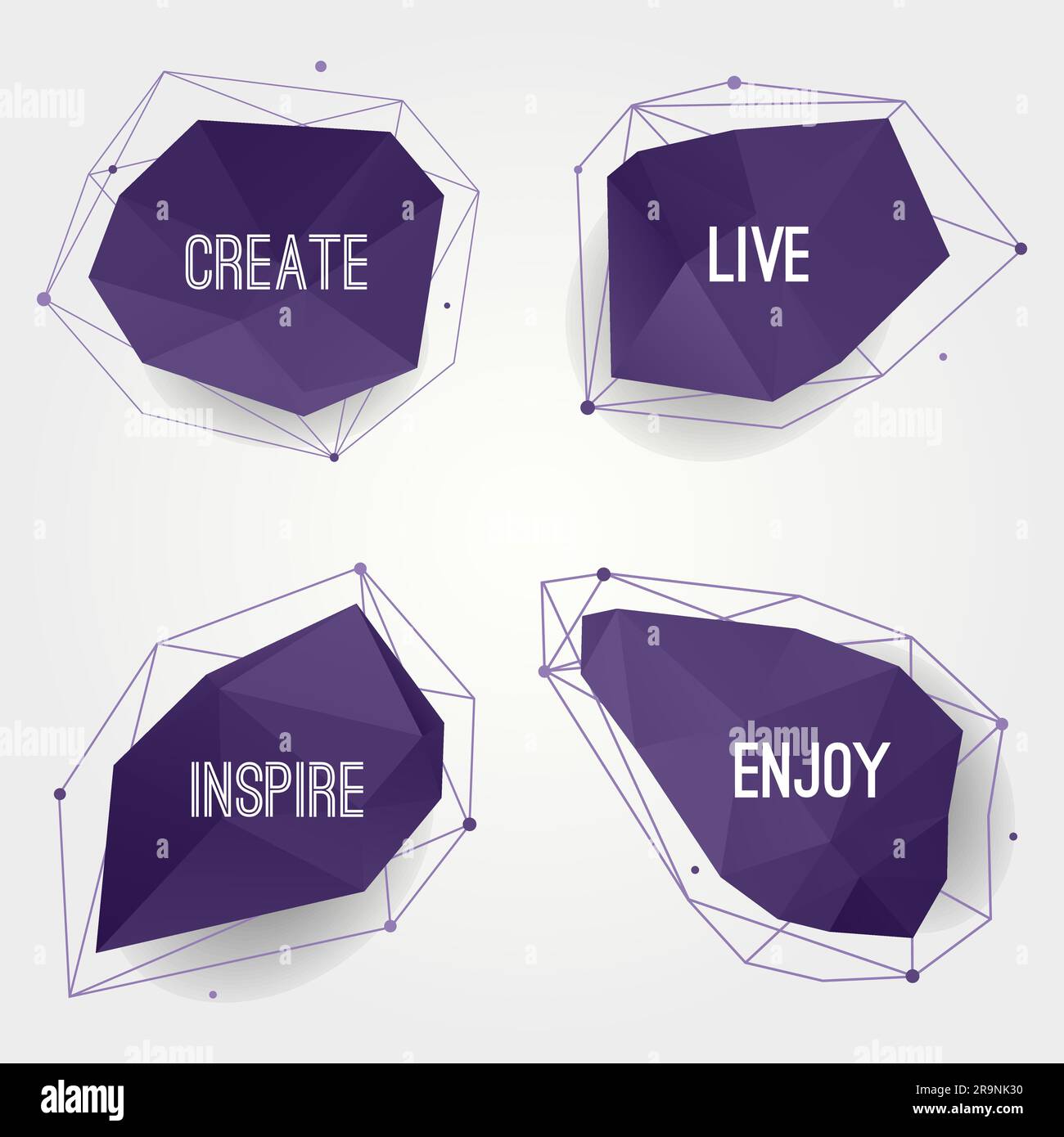 Vector set of abstract modern crystal shapes with lines and circles ...