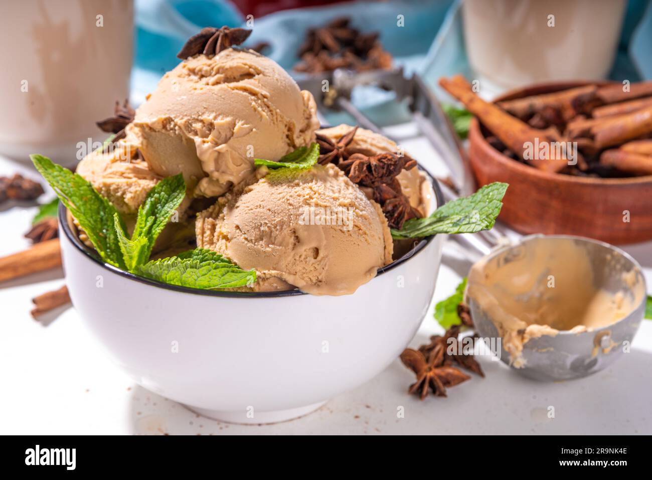 Spicy thai tea ice cream balls, asian indian masala spicy gelato with ...