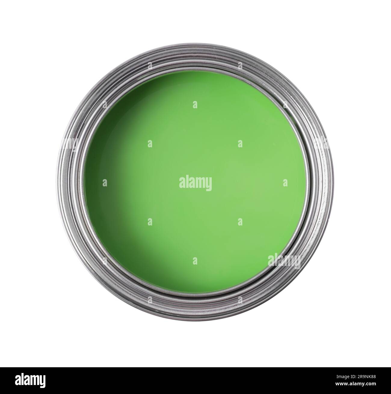 Can of light green paint isolated on white, top view Stock Photo - Alamy