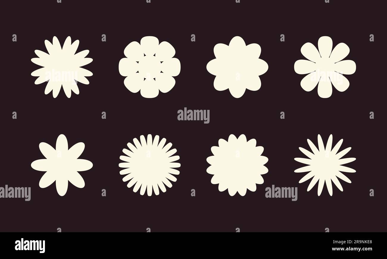 Vector set of simple hippie style boho flower icons, symbols. Abstract ...