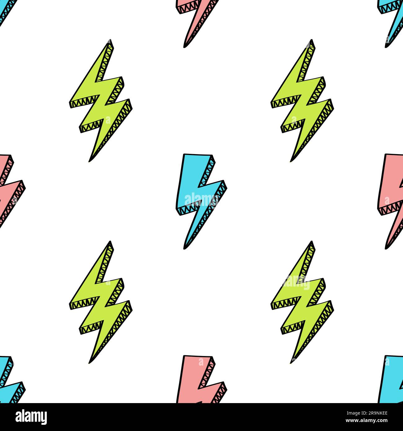 Vector abstract retro pattern with lightning bolts. Trendy thunder ...