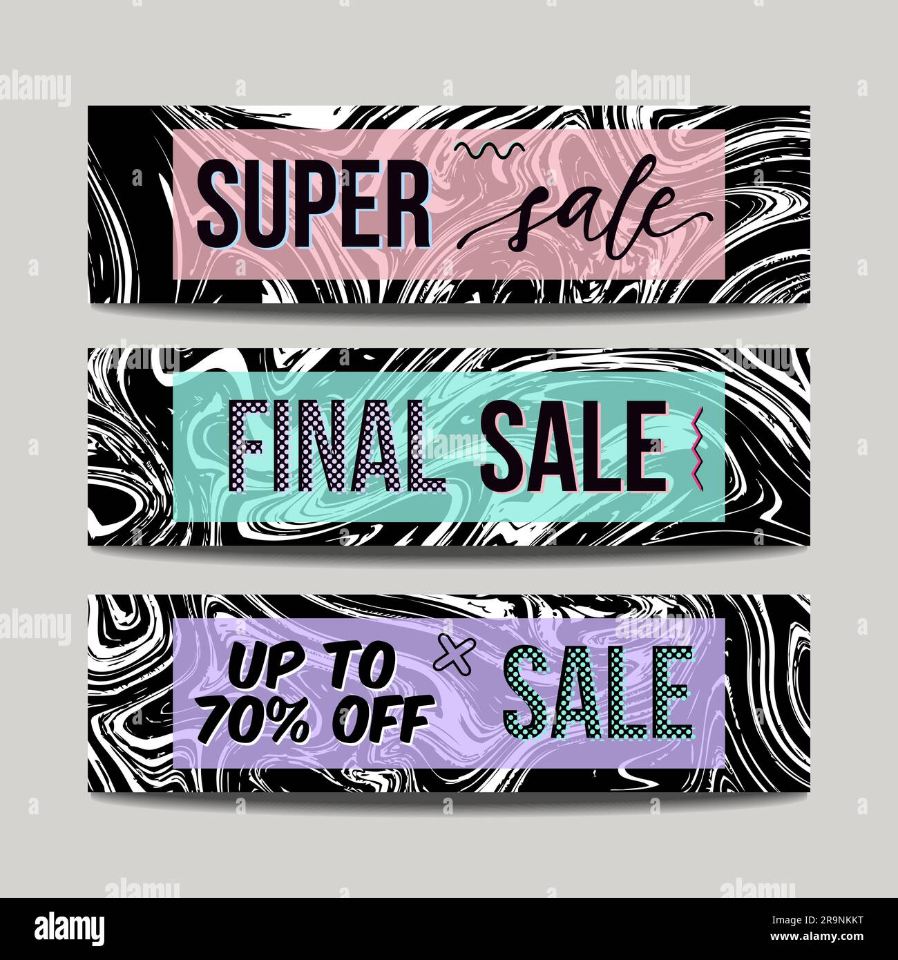 Vector set with ink watercolor hand drawn marble sale banners. Creative ...