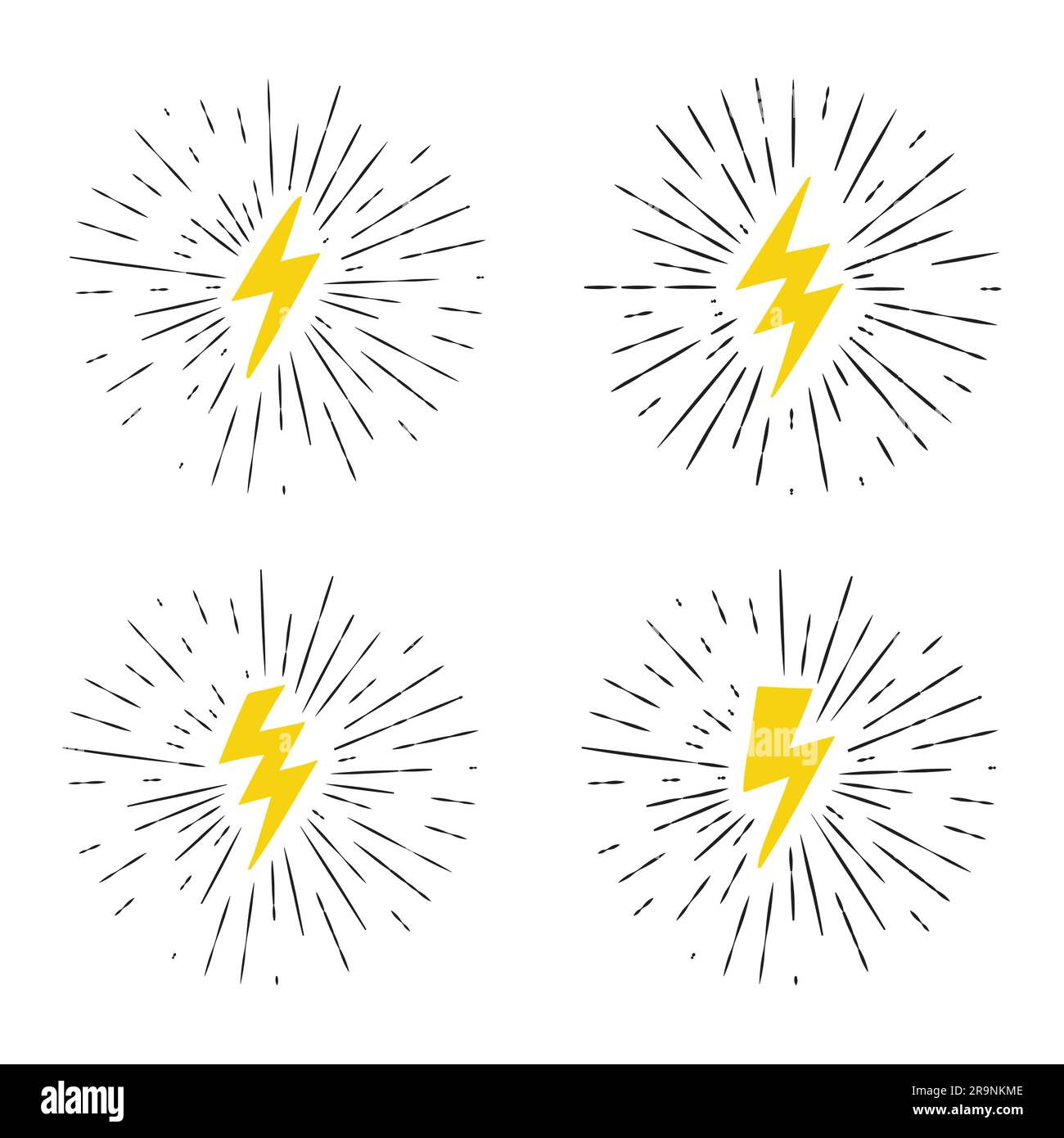 Vector black and yellow grunge retro set with lightning bolt signs with ...