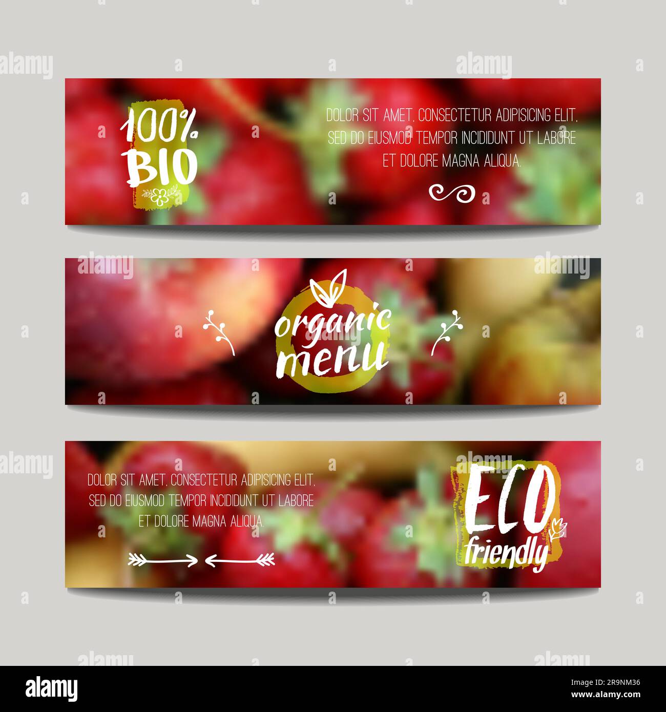 Vector banners design template with blur background with fruits and ...