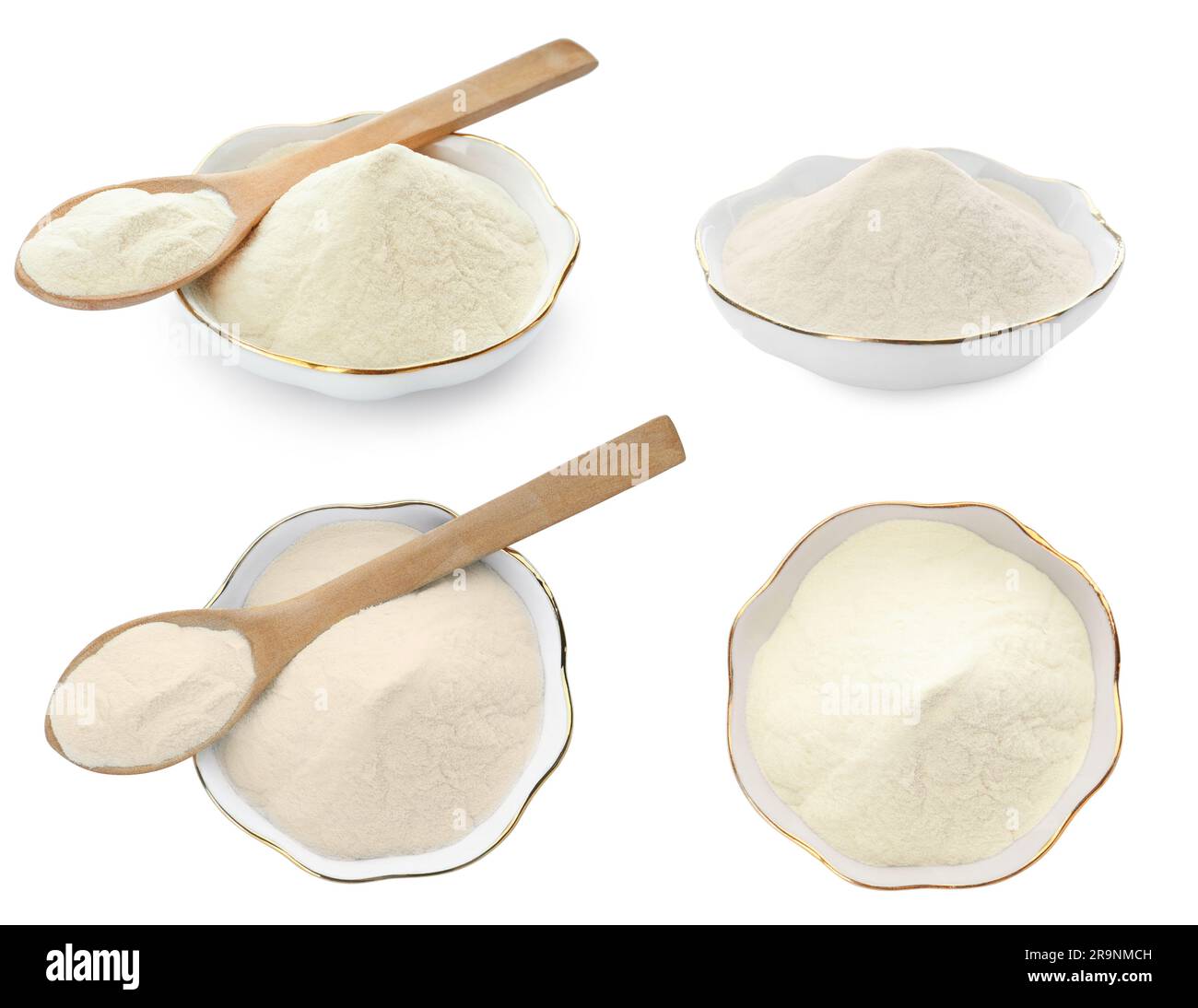 Set with agar-agar powder isolated on white, top and side views Stock ...