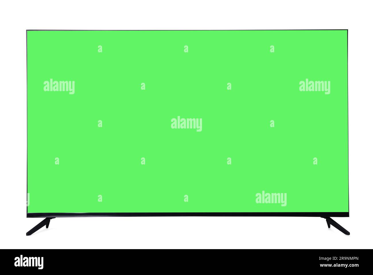 Chroma key compositing. TV with mockup green screen on white background ...