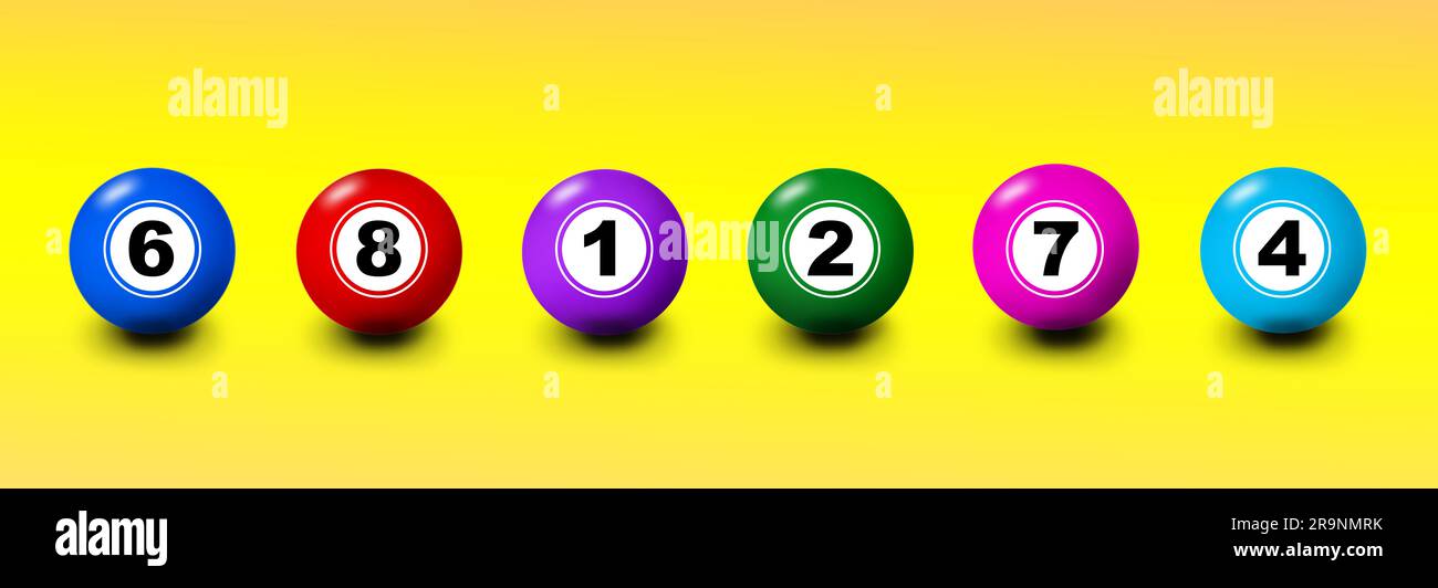 Set of lottery balls with numbers on yellow gradient background Stock ...
