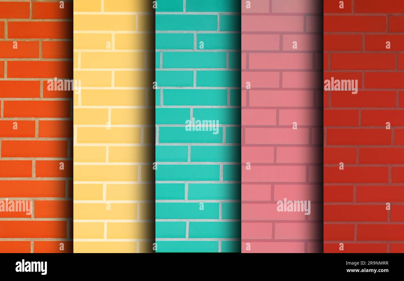 Collage of brick wall textures in different colors Stock Photo - Alamy