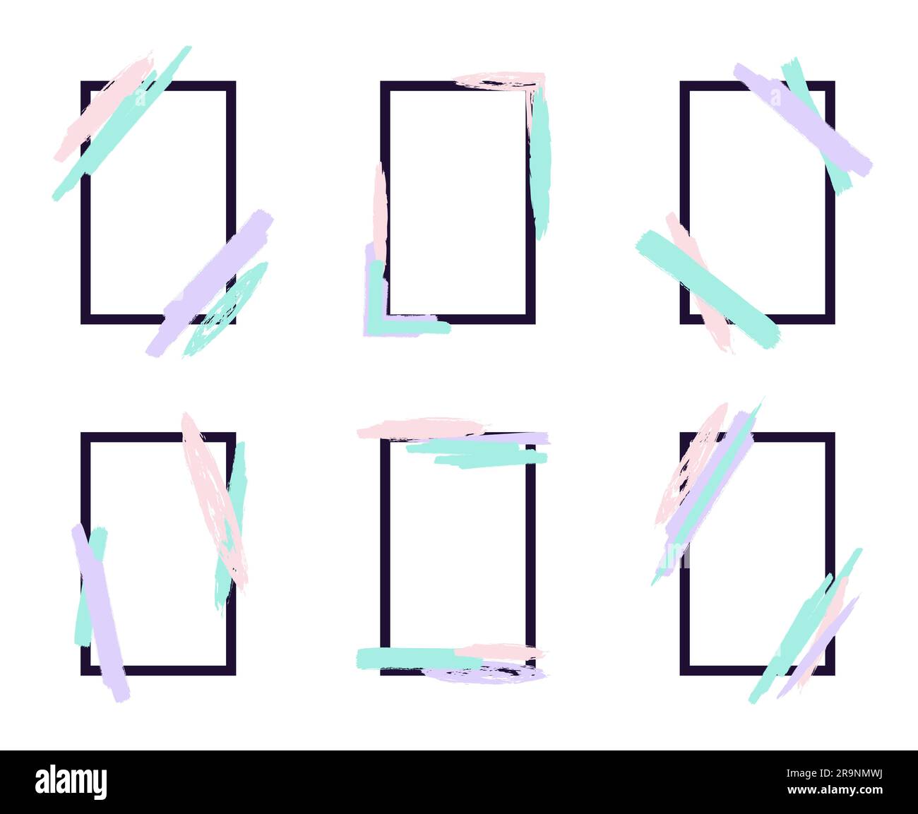 Vector set of stylish dynamic frames with geometric paintbrush elements ...