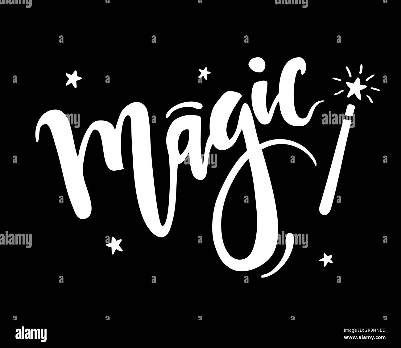 Vector hand drawn lettering of word Magic with magic wand. Can be used ...