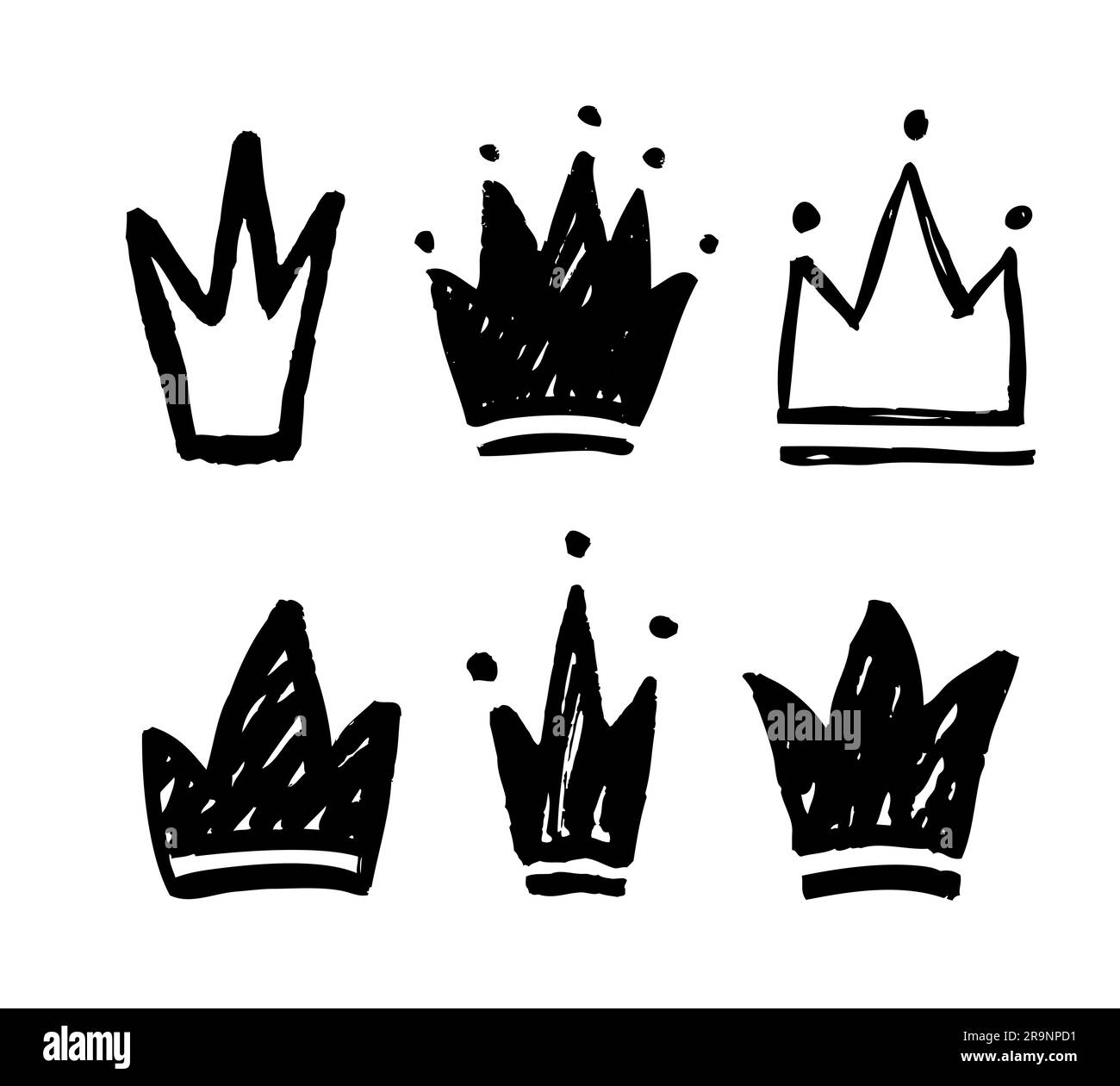 Vector set of abstract silhouettes of crowns. Hand drawn grunge icons ...