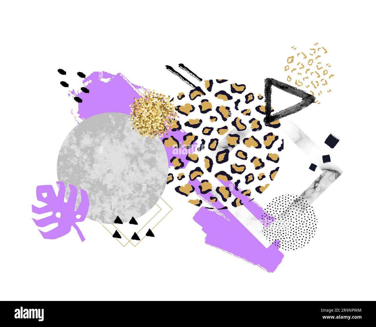 Vector trendy geometric background with marble stones, doodle textures ...