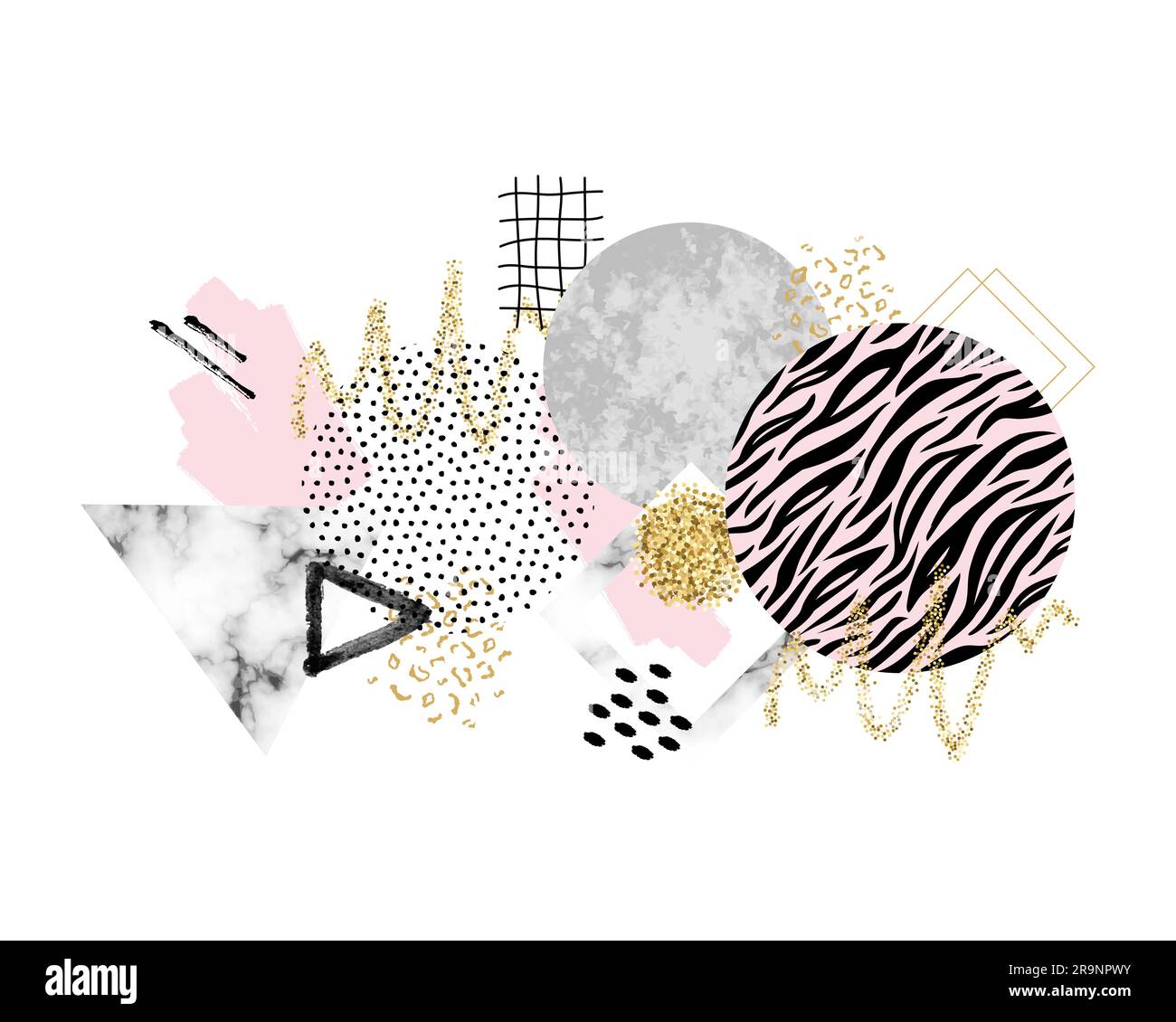 Vector trendy geometric background with marble stones, doodle textures ...