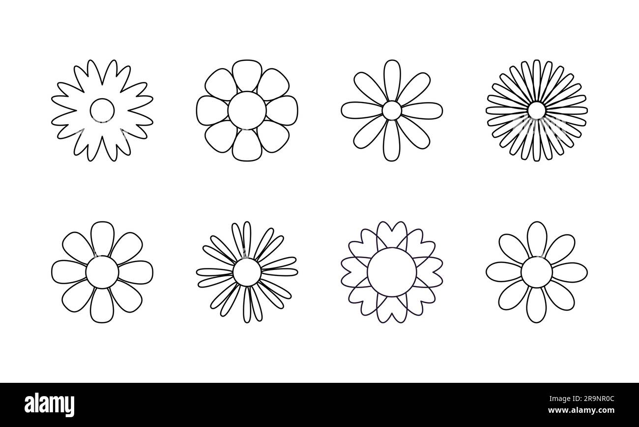 Vector set of simple linear style boho flower icons, symbols. Abstract ...