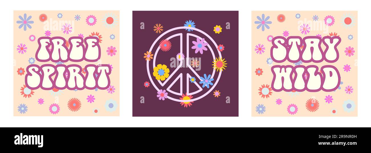 Vector abstract retro 60s, 70s hippie aesthetic backgrounds set with ...