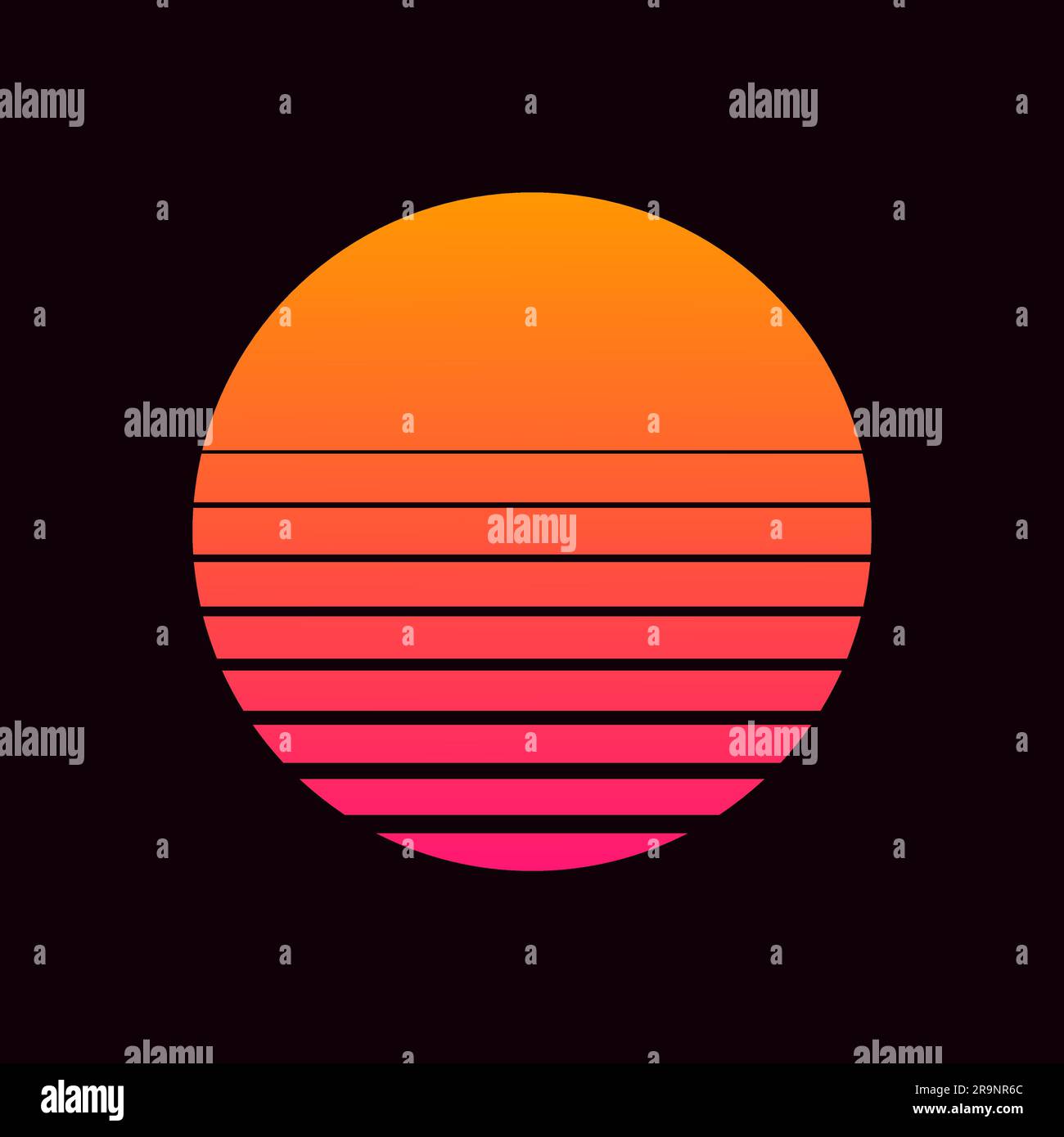 Vector illustration of retro sun in 80`s style. Retrowave, synthwave ...