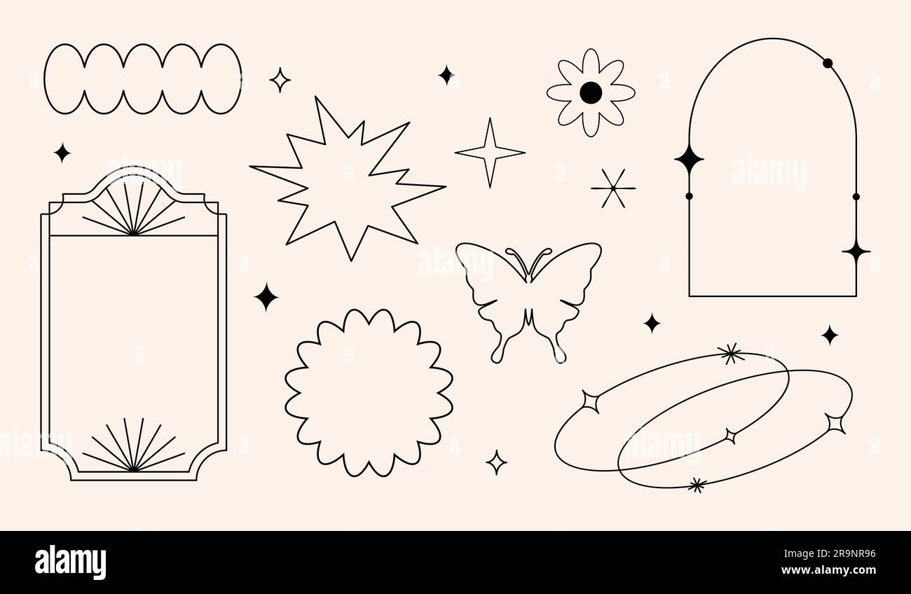 Vector set of linear minimalistic aesthetic frames, borders, geometric ...