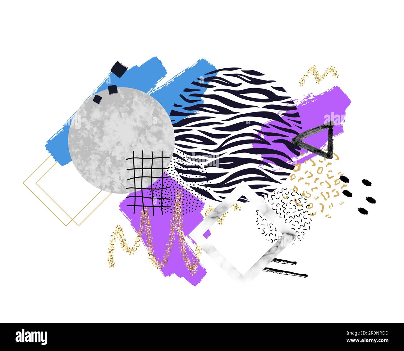 Vector trendy geometric background with marble stones, doodle textures ...