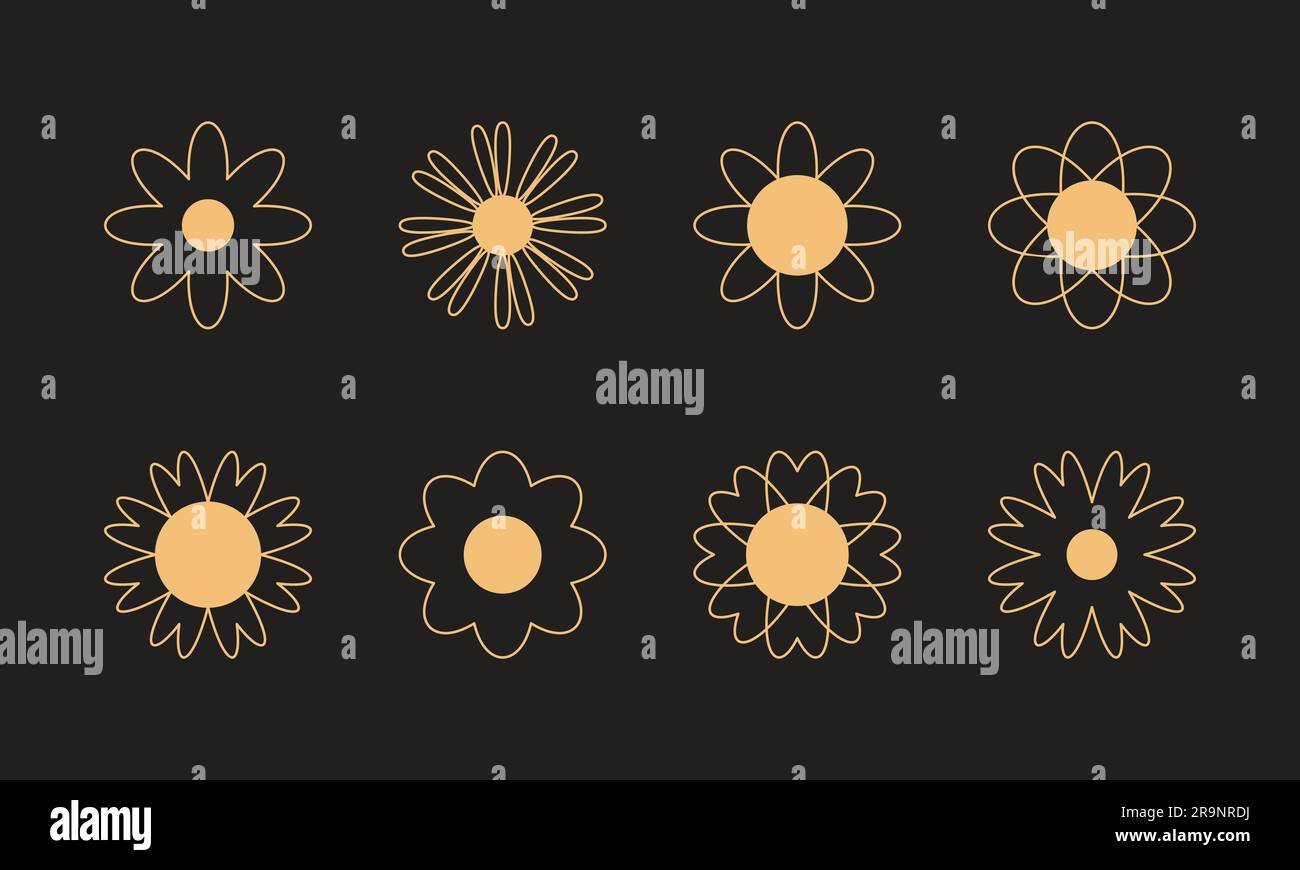 Vector set of simple linear style boho flower icons, symbols. Abstract ...