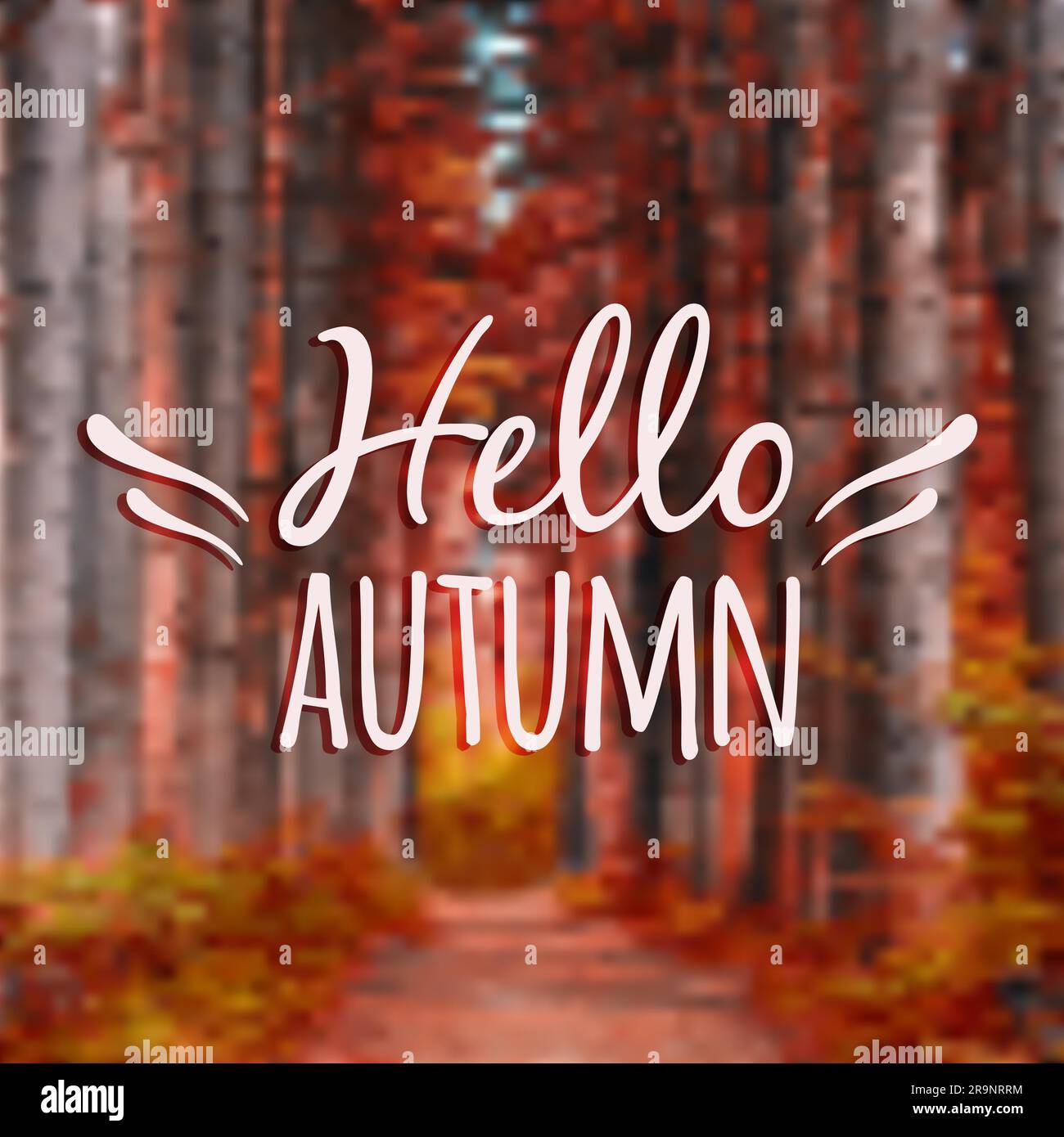 Vector blurred autumn landscape background with typography text "Hello ...