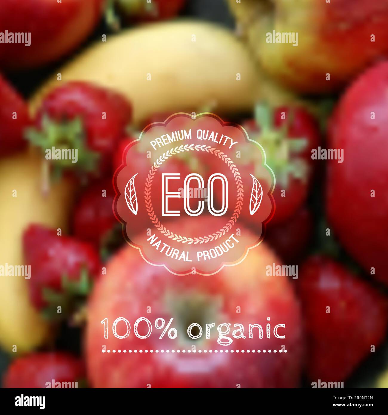 Vector blurred background with fruits and eco label Stock Vector Image ...