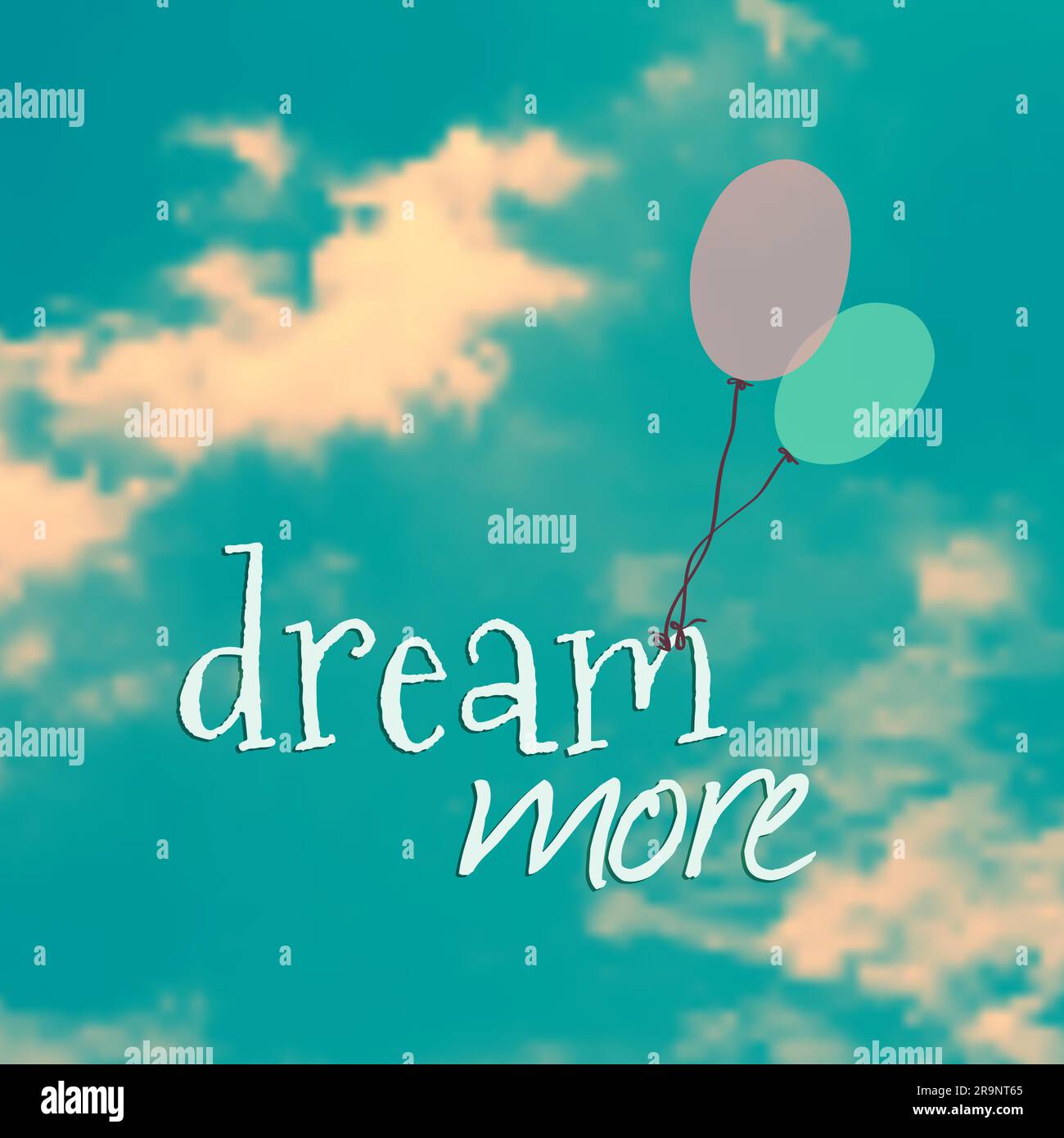 Vector illustration with ballons in blue sky and phrase "dream more ...