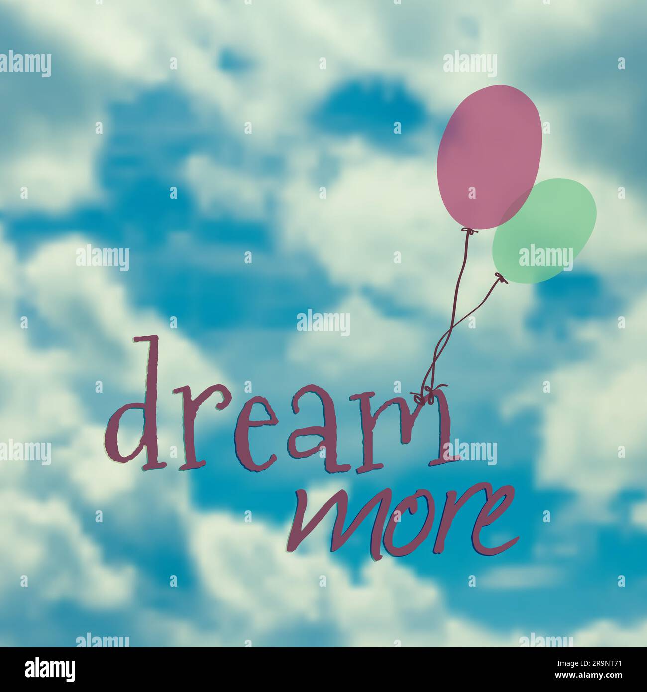 Vector illustration with ballons in blue sky and phrase "dream more ...