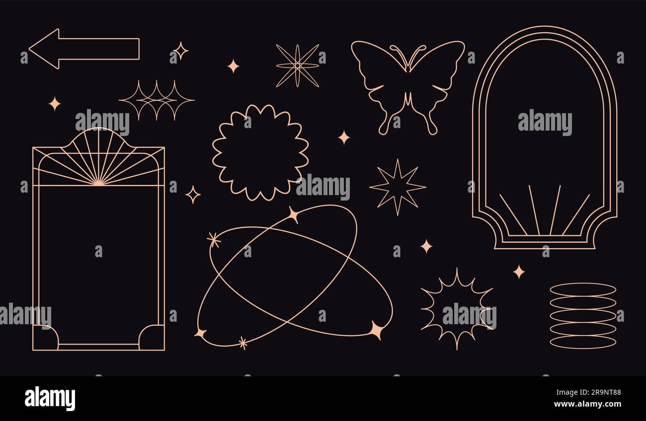 Vector set of linear minimalistic aesthetic frames, borders, geometric ...