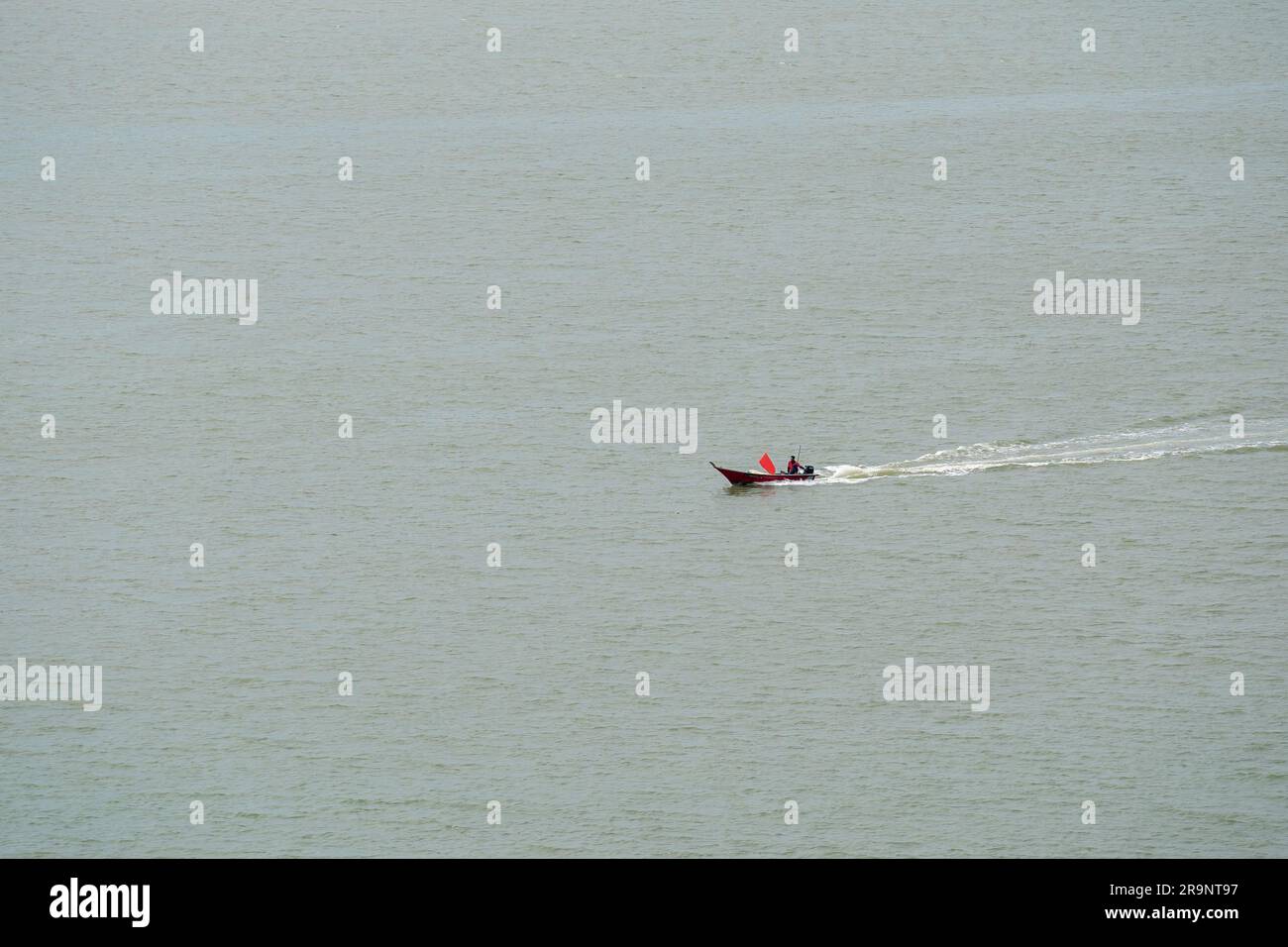 Fishing boat sailing on sea surface. Aerial Drone Shot Over Speed Boat ...