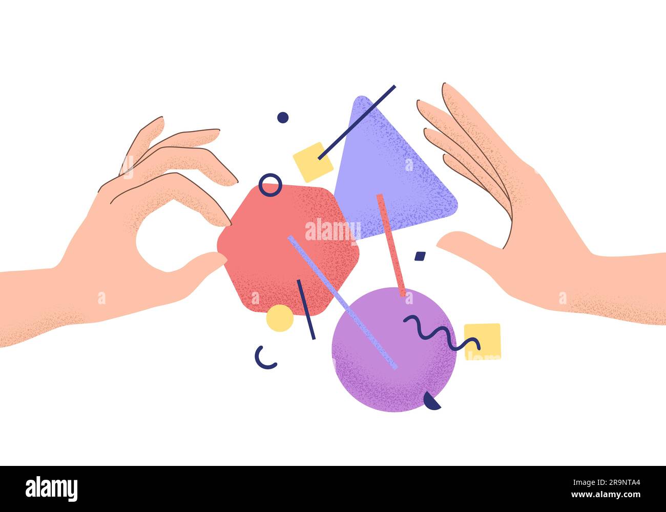 Vector illustration of cartoon human hands holding abstract geometric ...