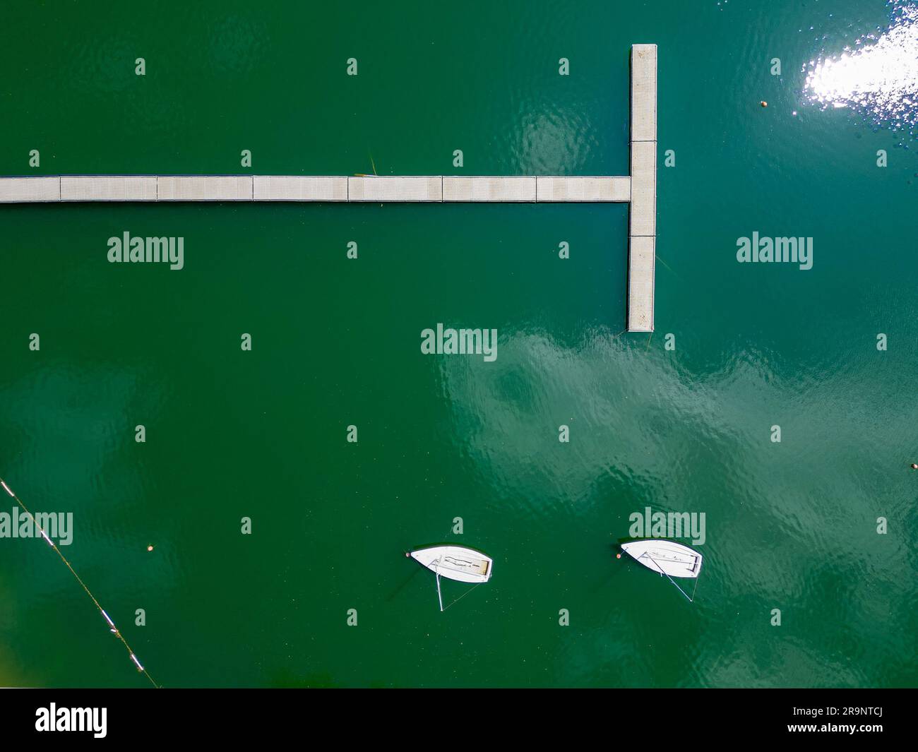 Aerial view of the sailing club. Aerial top-down view of docked ...