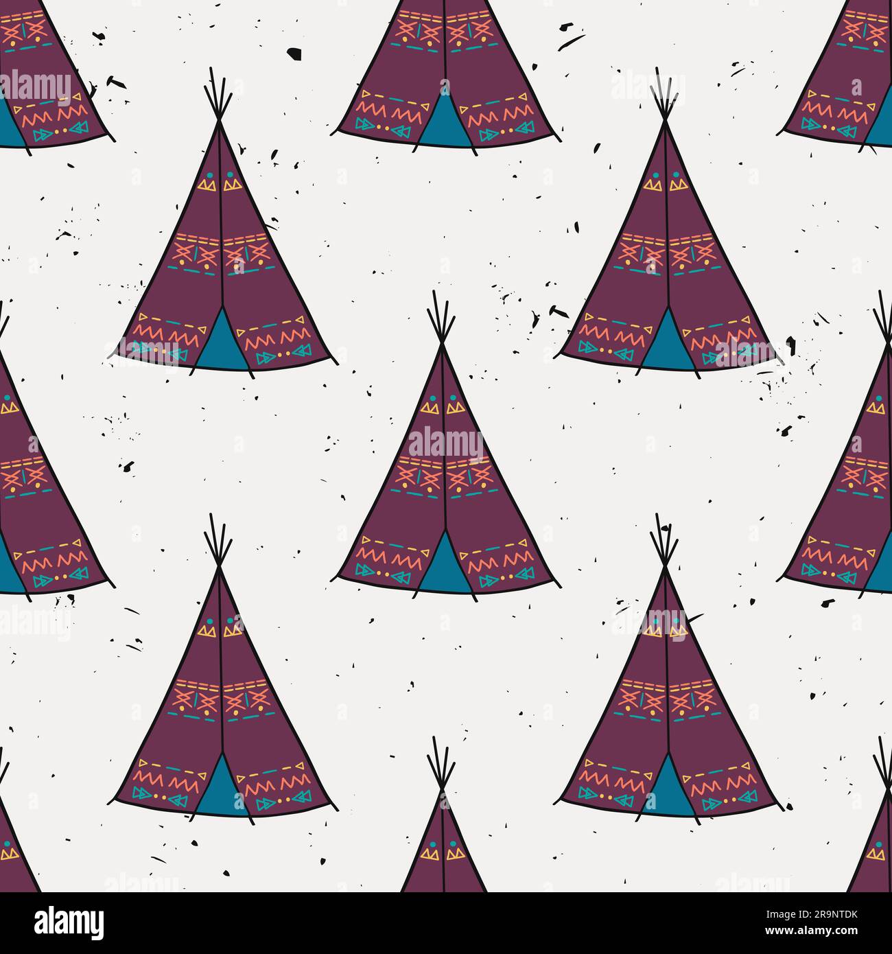 Vector seamless pattern of American Indian tipi home with tribal ...