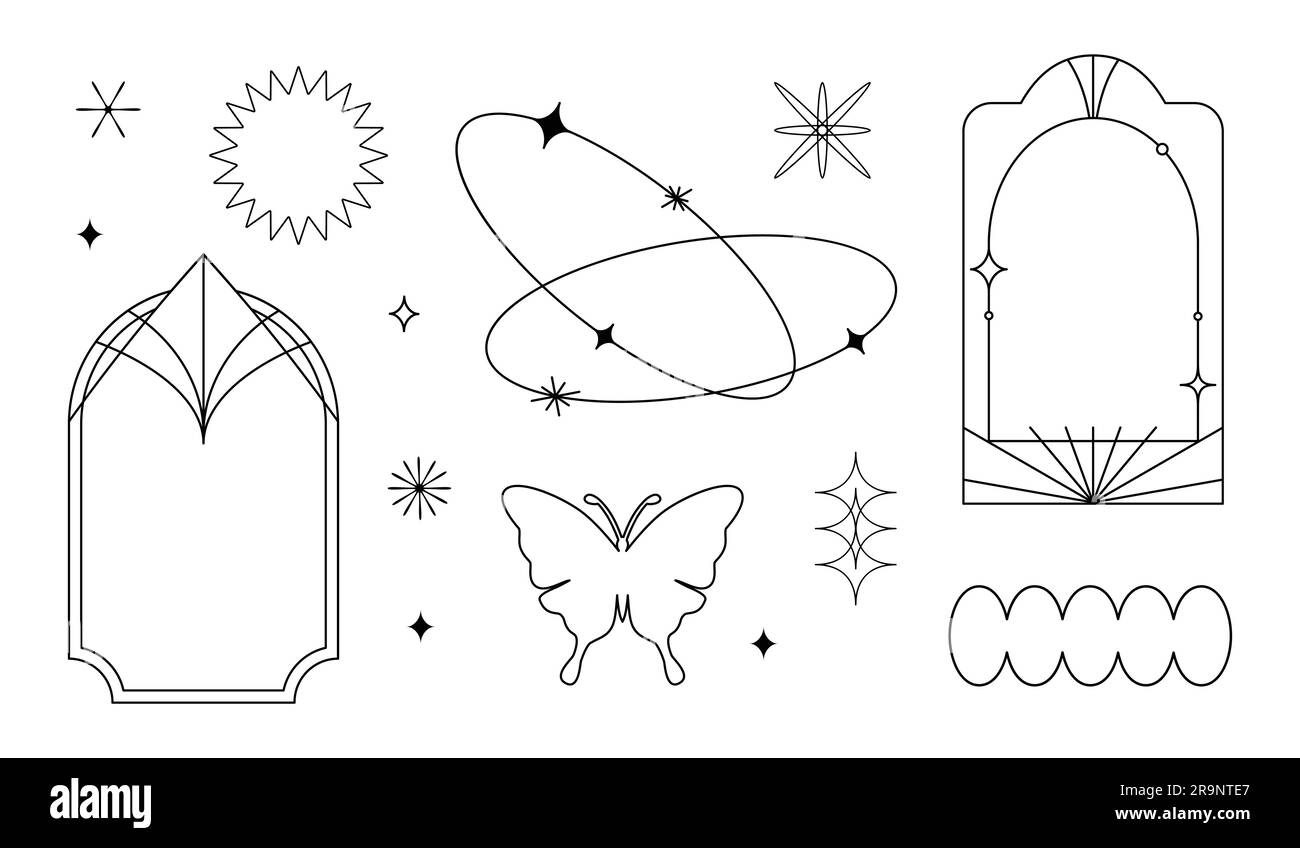 Vector set of linear minimalistic aesthetic frames, borders, geometric ...