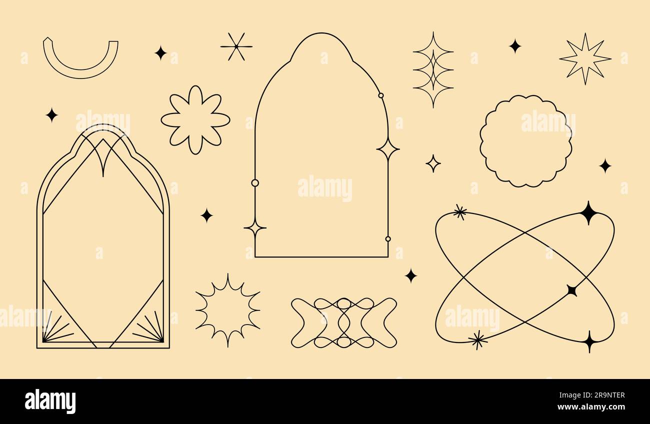 Vector set of linear minimalistic aesthetic frames, borders, geometric ...