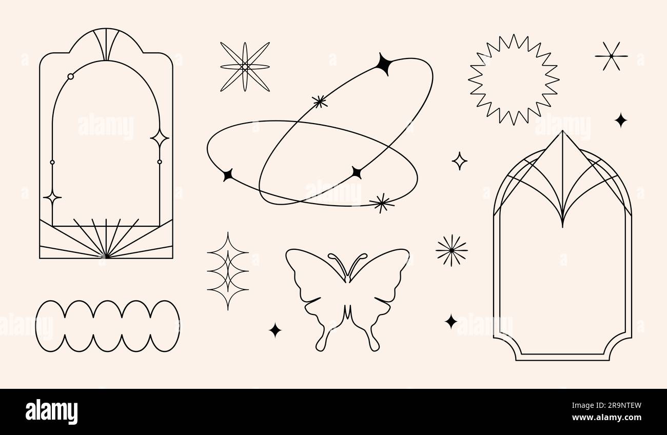 Vector set of linear minimalistic aesthetic frames, borders, geometric ...