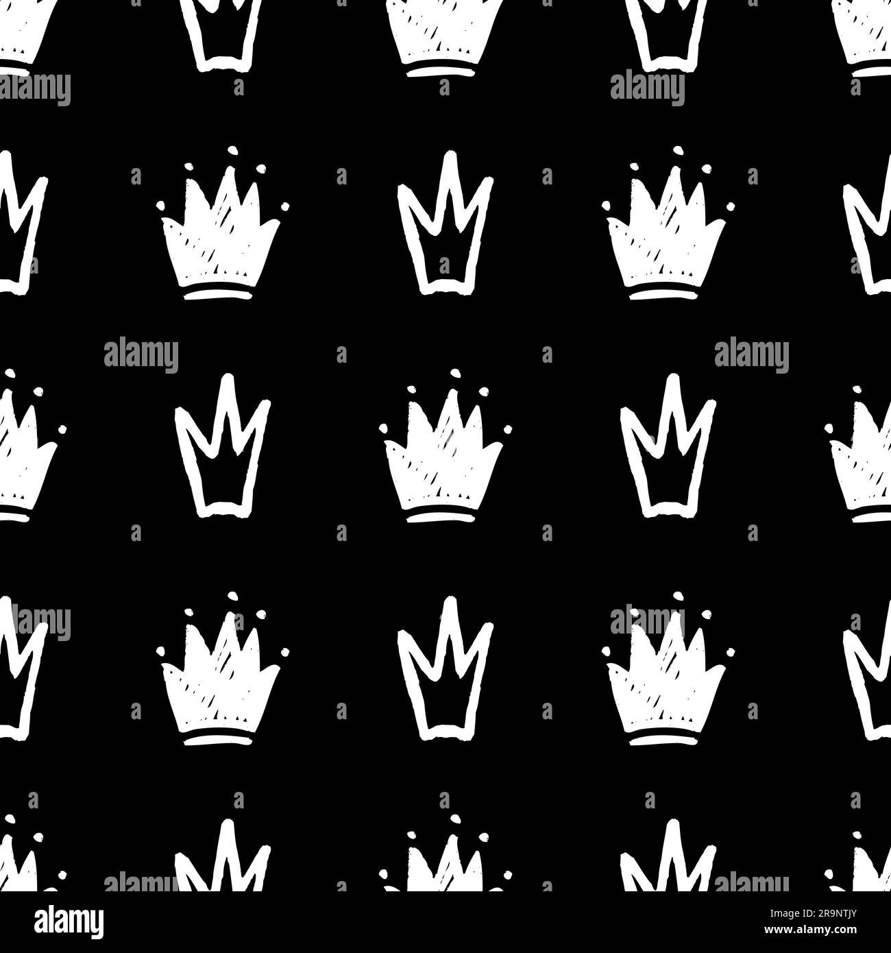Vector seamless pattern with abstract hand drawn silhouettes of crowns ...