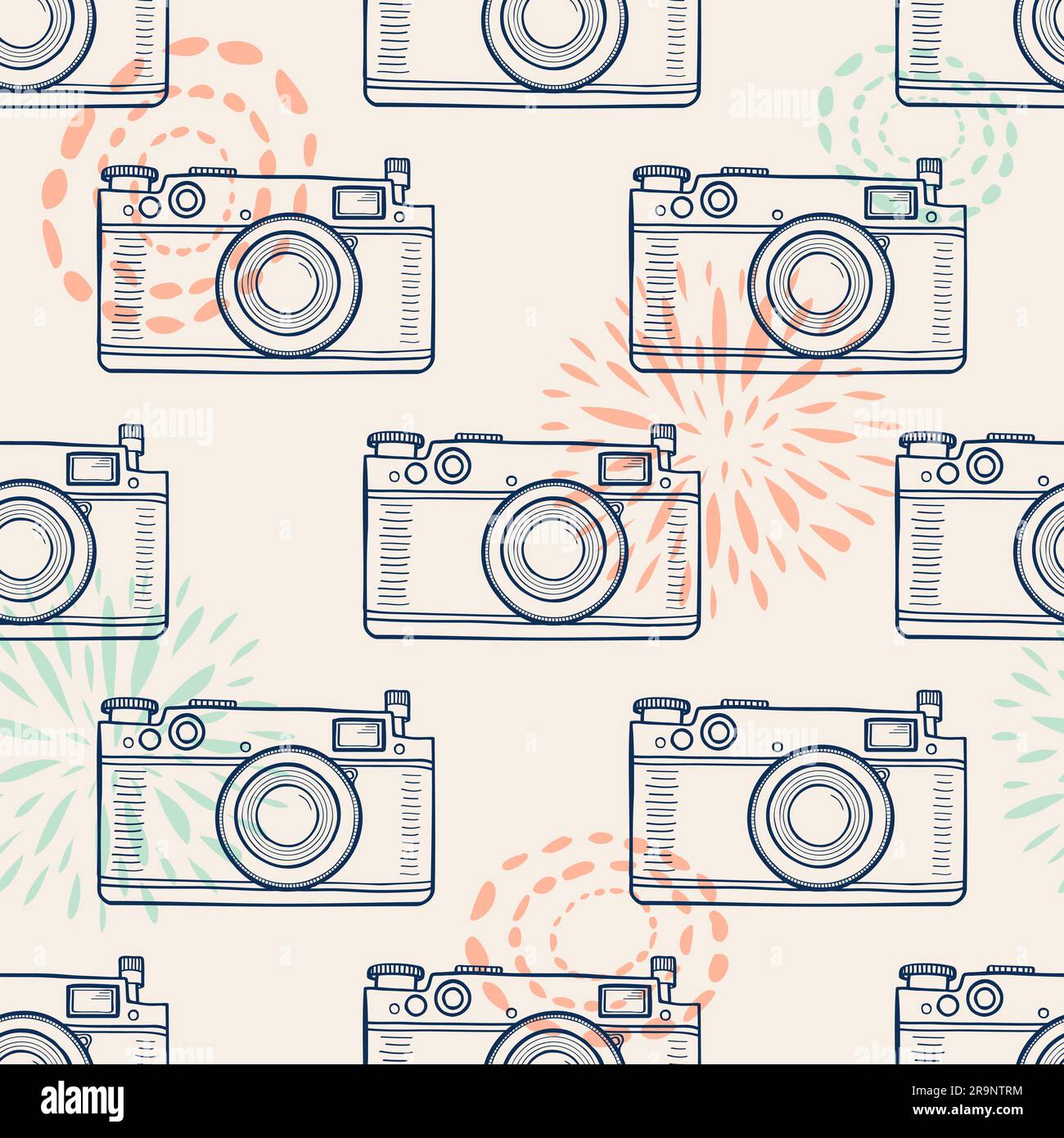 Vector colorful vintage seamless pattern with retro cameras. Trendy ...
