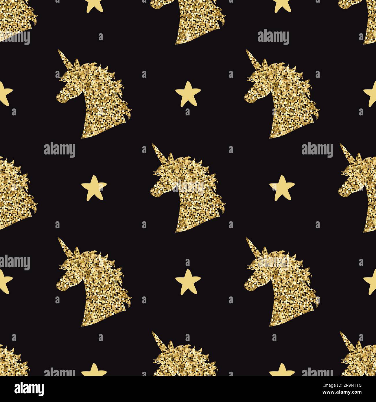 Vector seamless pattern with golden magical unicorn head silhouettes ...