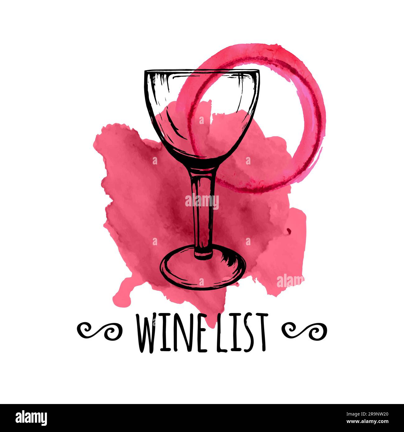 Vector illustration of glass sketch with spilled wine stains isolated ...