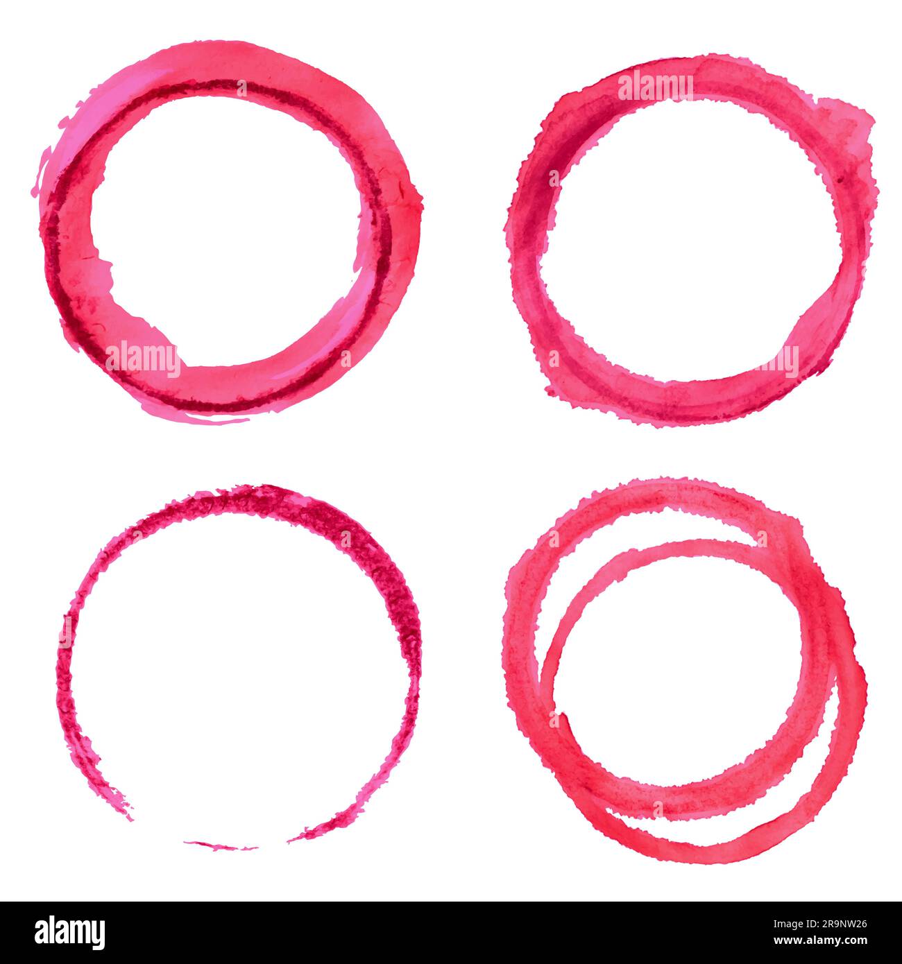 Vector set with round red wine stains isolated on white background ...
