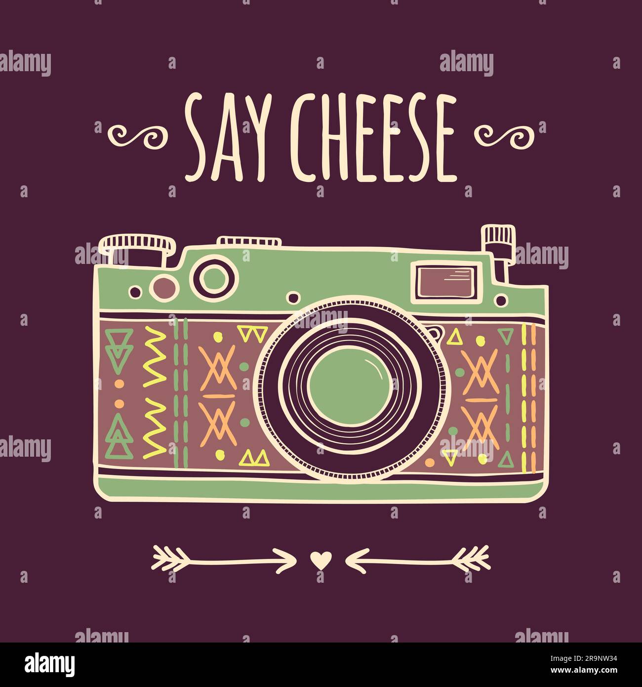 Vector illustration with cute retro photo camera and typography phrase ...
