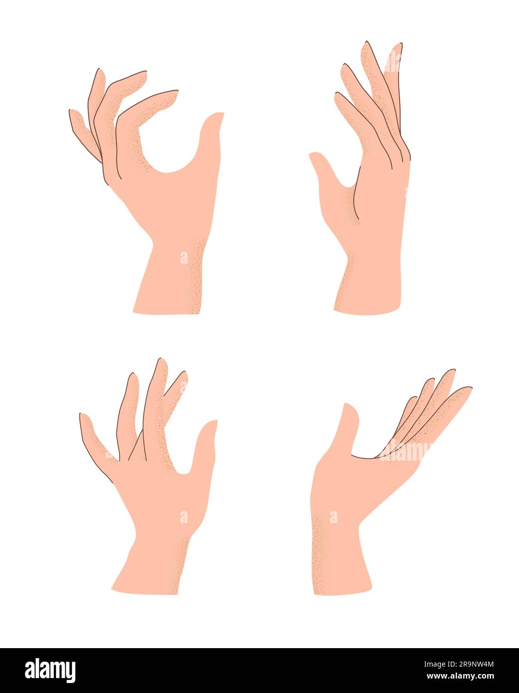 Vector set of hands gestures with trendy grain textured shadow. Collection of human arms ...