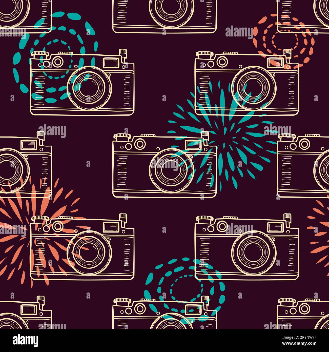 Vector colorful vintage seamless pattern with retro cameras. Trendy ...