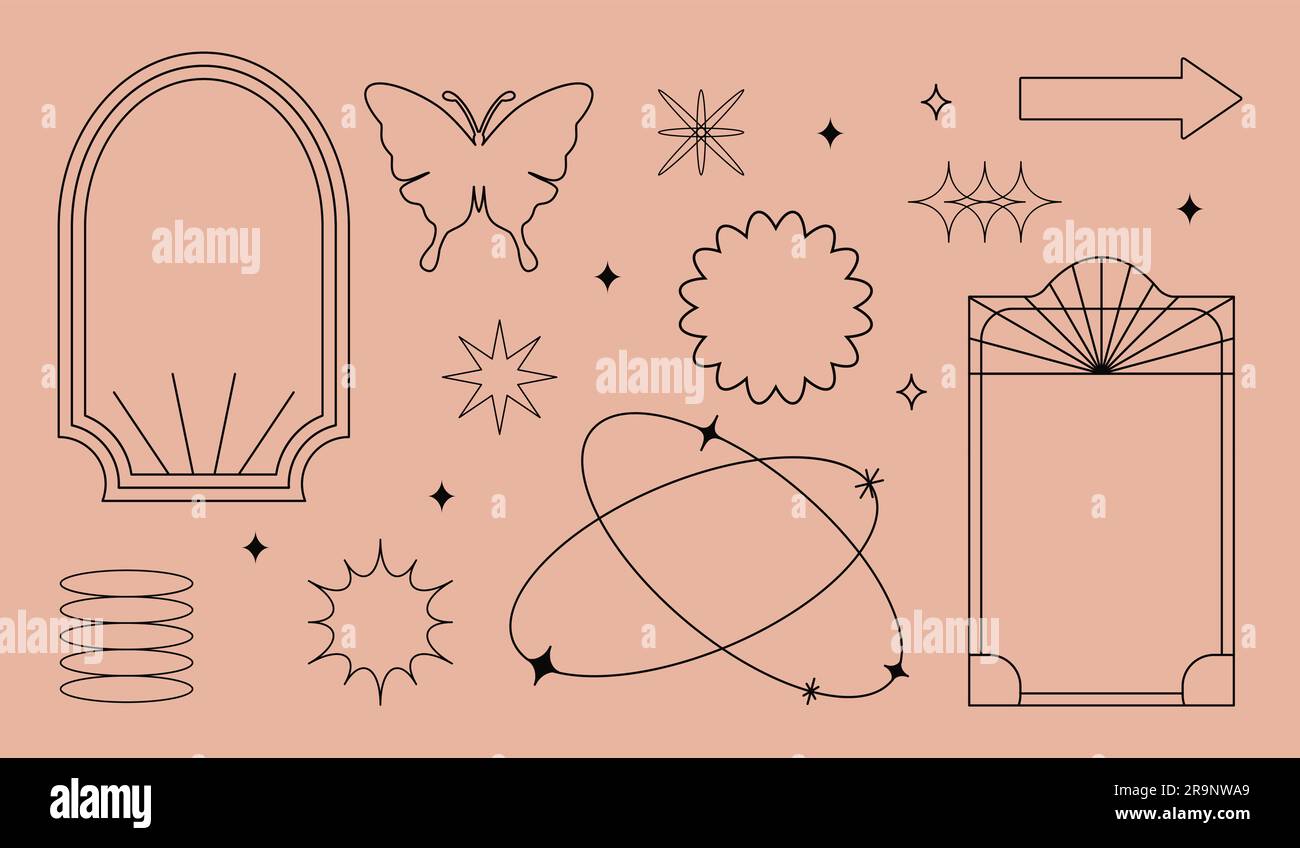 Vector set of linear minimalistic aesthetic frames, borders, geometric ...
