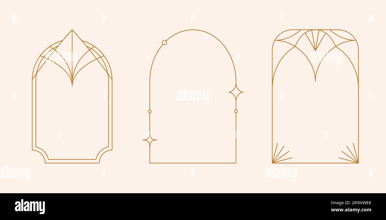 Vector set of linear minimalistic aesthetic frames and borders with ...