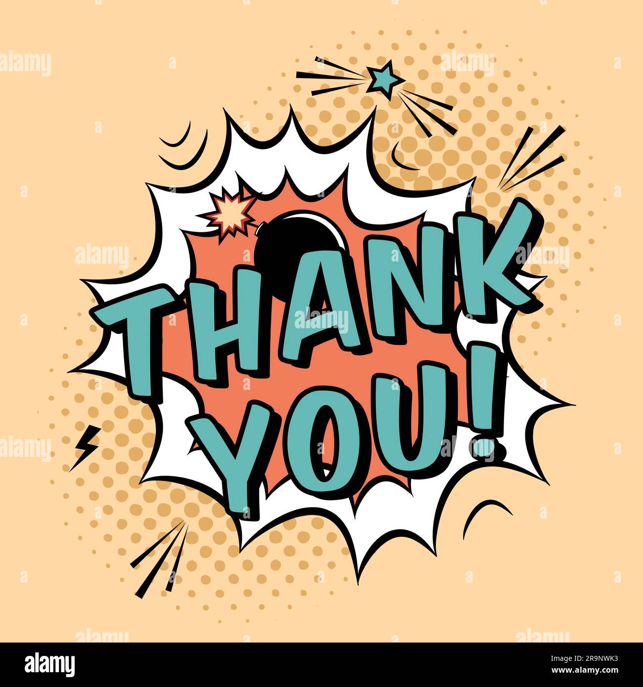 Vector colorful pop art illustration with Thank you text. Decorative ...