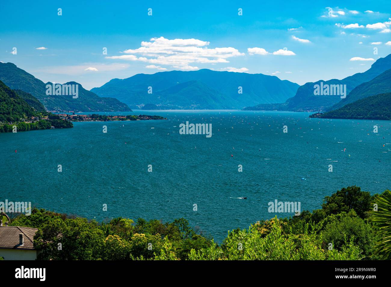 A view of Lake Como from Dorio, looking south, Bellagio, the mountains ...