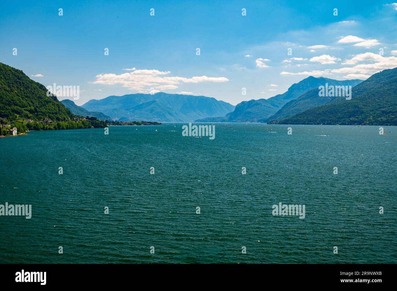 A view of Lake Como from Dorio, looking south, Bellagio, the mountains ...