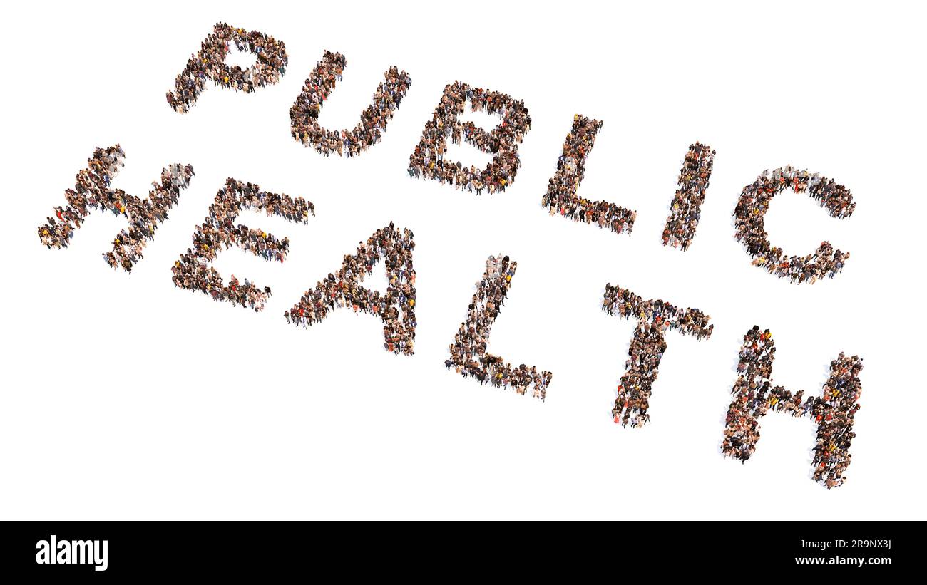 Conceptual large community of people forming the PUBLIC HEALTH message ...