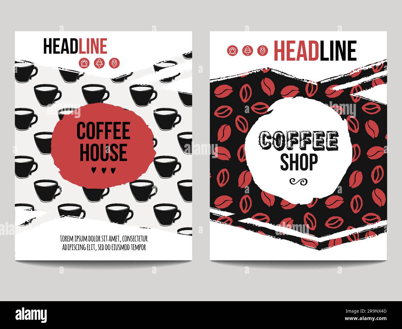 Vector set of modern posters with coffee backgrounds. Trendy hipster ...